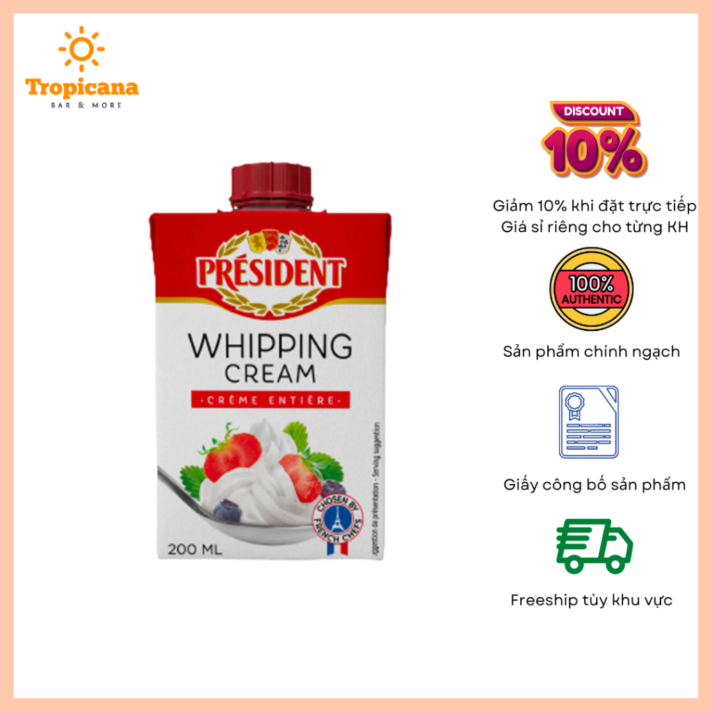 Kem sữa tươi Whipping Cream President - Hộp 200ml | Shopee Việt Nam