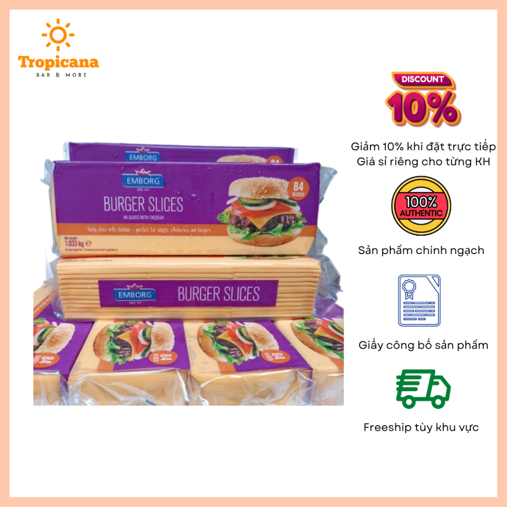 Phô mai lát Cheddar Emborg (Burger Slice) - 84 lát - Gói 1kg | Shopee ...
