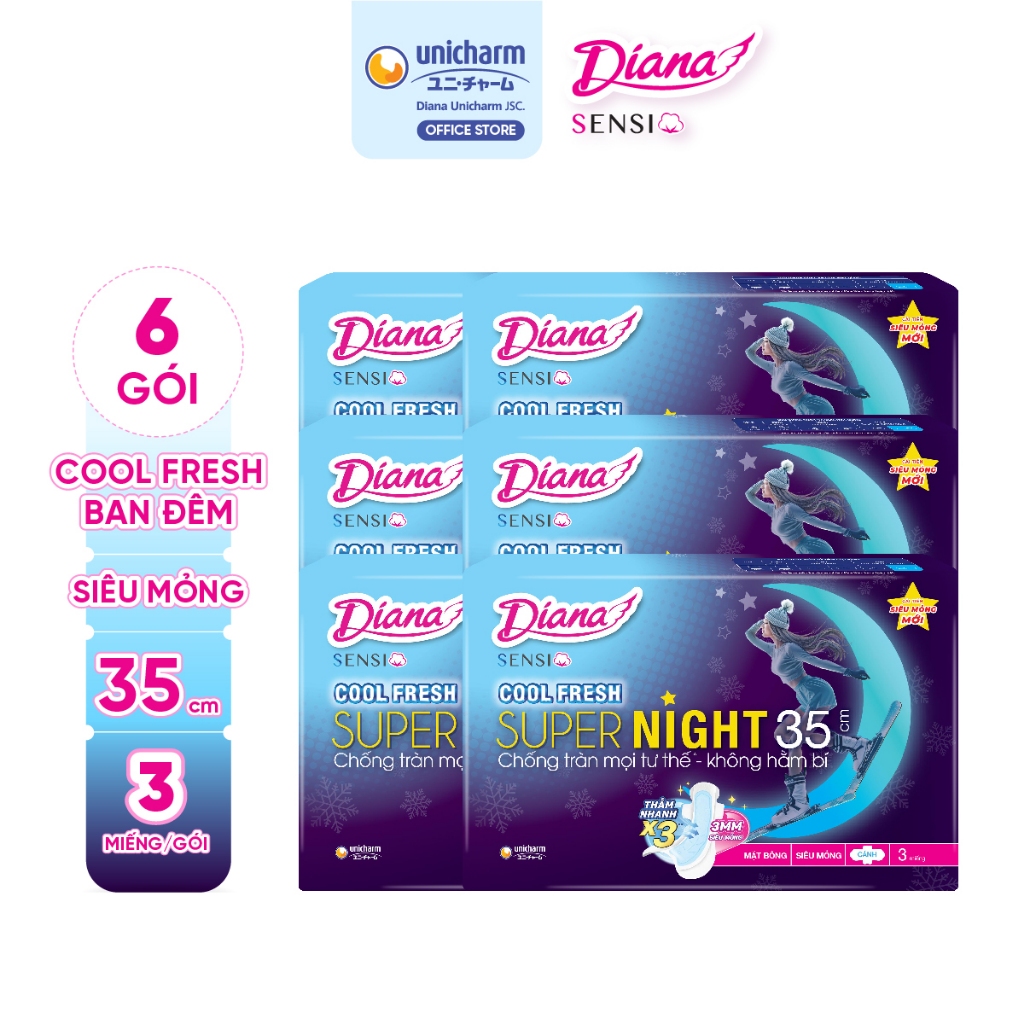 Bộ 6 gói băng vệ sinh ban đêm Diana Sensi Cool Fresh Supernight 35cm 3 miếng/gói | Shopee Việt Nam