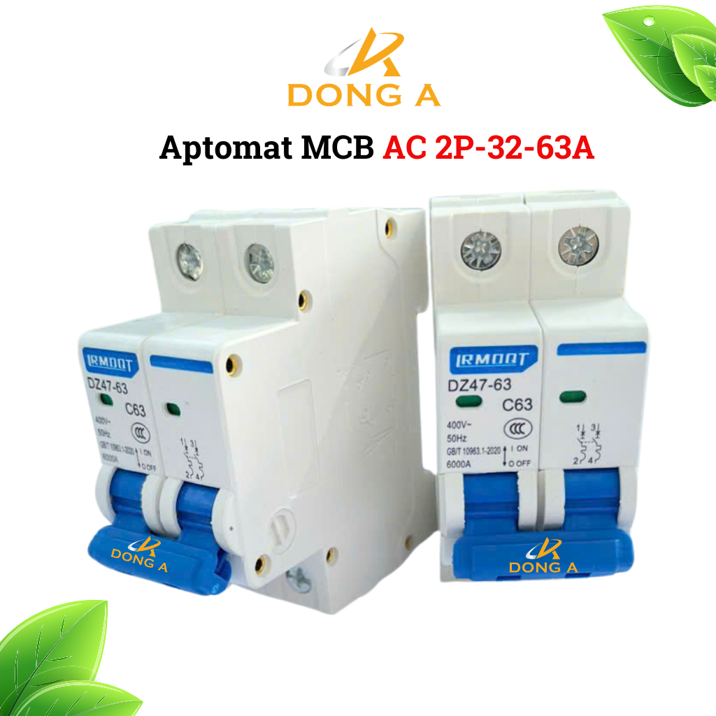 Aptomat AC MCB 2 Pha NXB-63 IRMOQT 16A , 32A, 40A , 63A _xanh, bảo vệ chống quá tải, chống ngắn ...