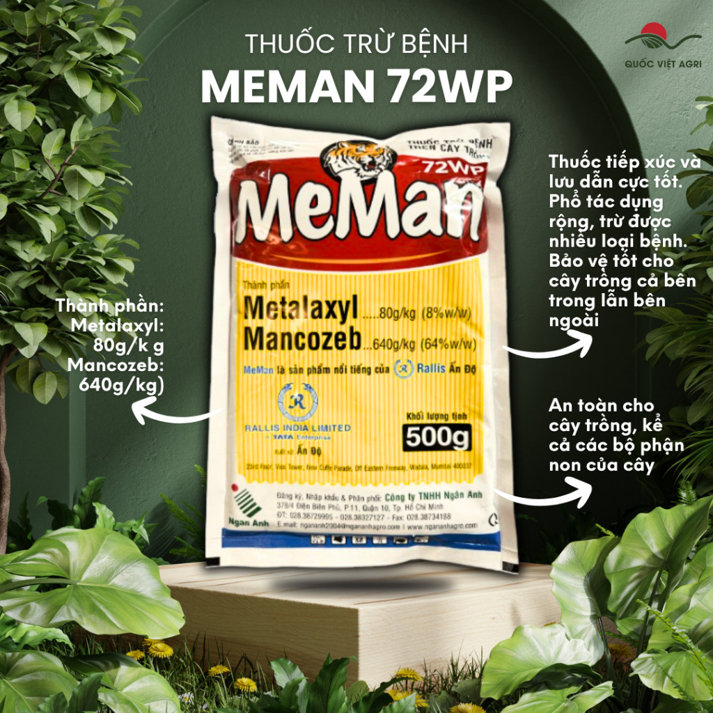 Thuốc trừ bệnh MEMAN 72WP (gói 500g) - Nhập khẩu Ấn Độ Metalaxyl 80g/kg ...