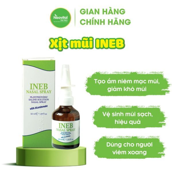 Dung dịch xịt mũi thế hệ mới Ineb Nasal Spray cân bằng dịch tiết ở mũi ...