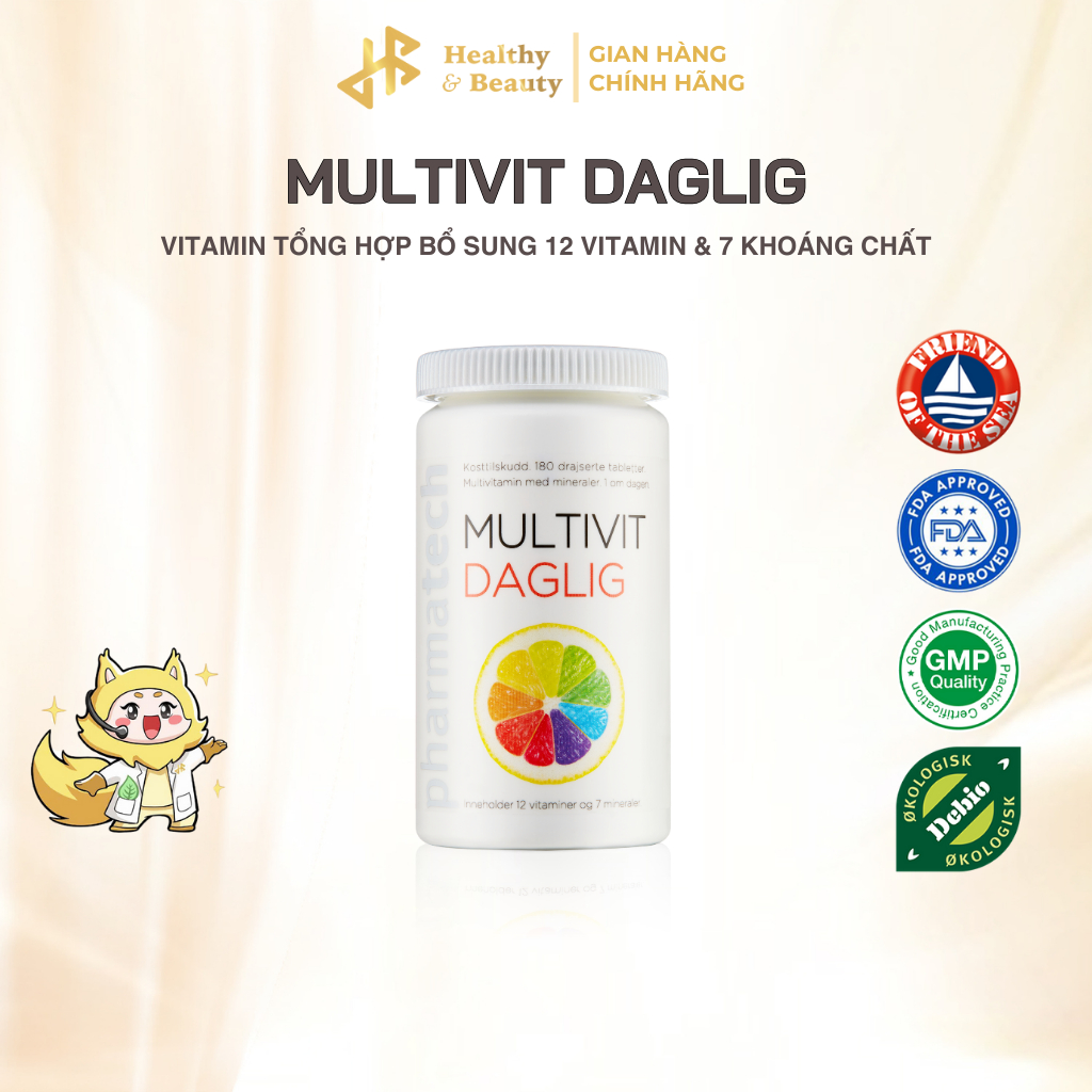 Combo 1 viên uống vitamin Multivit Daglig bổ sung 12 loại vitamin và 7 ...