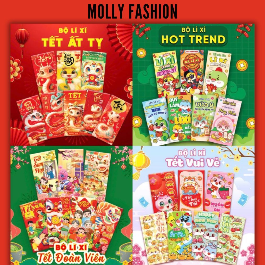 Bao Lì Xì, COMBO 100 Lì Xì Tết 2025 Ất Tỵ Molly Fashion tổng hợp nhiều ...