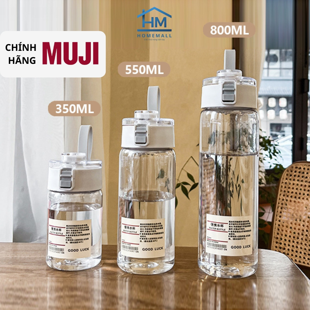 Bình Nhựa Đựng Nước Trong Suốt Muji 350ml, 550ml, 800ml Chai Đựng Trà Có Nắp Chống Tràn Và Quai ...