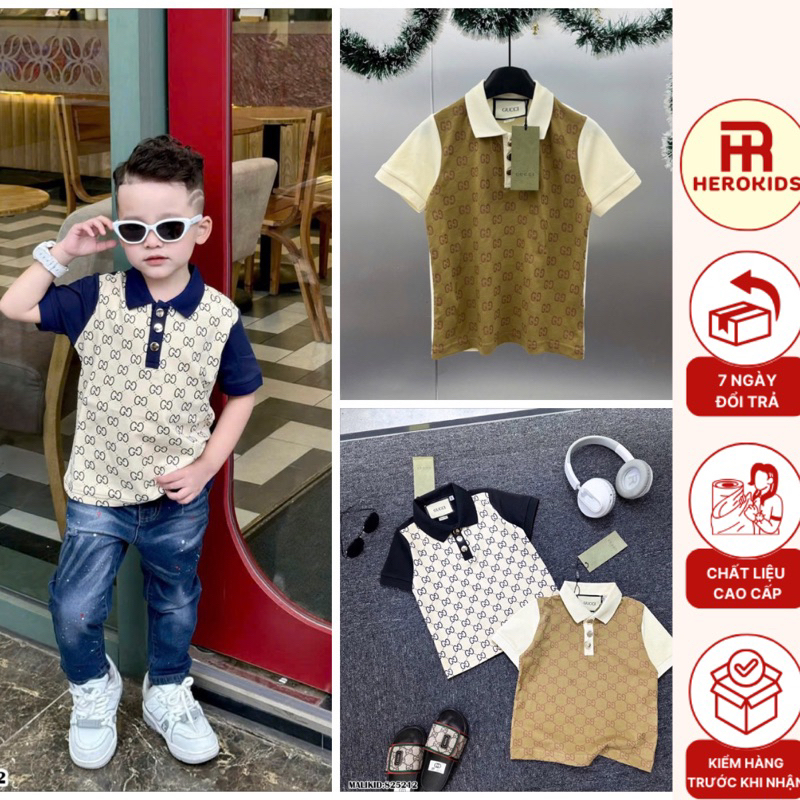 Áo polo hoạ tiết gC phối tay dáng công tử dành cho bé trai_8252 ...