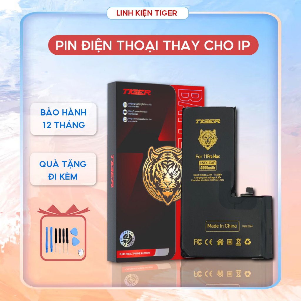 Pin thay thế TIGER cho lphone5/6/7/8/X/11/12/13/14 Plus/Pr/PrM, bảo ...