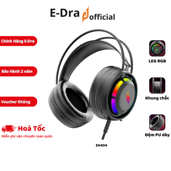 Tai nghe GAMING E-DRA EH404 LED RGB, Short Mic, khung kim loại. Hàng ...