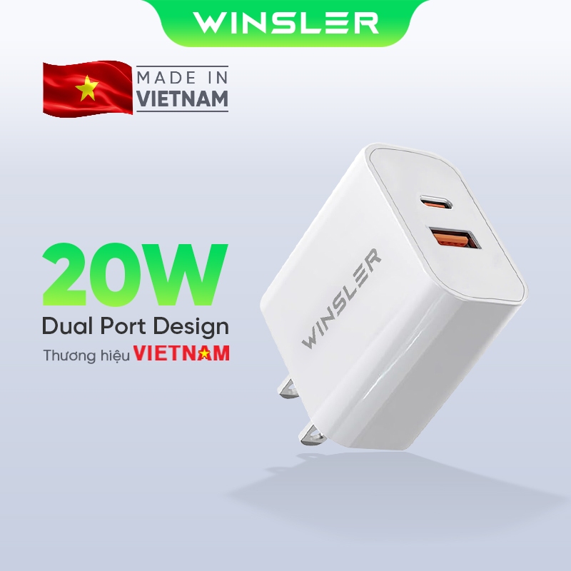 Củ sạc nhanh Winsler 20W PD 20W 1C1A chuẩn PD nhỏ gọn tương thích nhiều thiết bị điện thoại ...