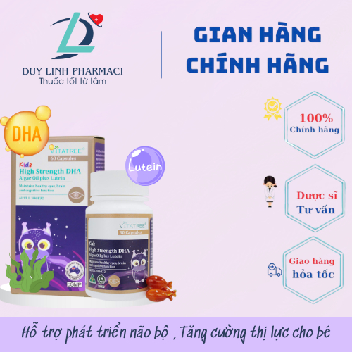 Viên DHA cho bé Vitatree Kids High Strength DHA Algae Oil Plus Lutein ...