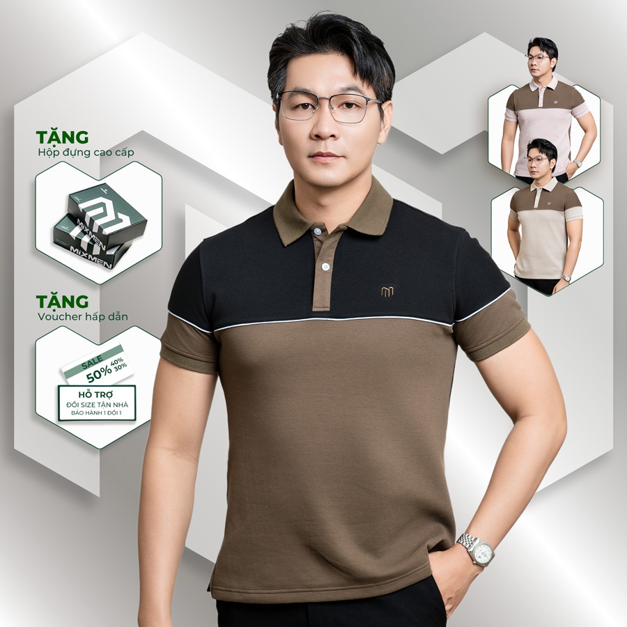 Áo Polo Nam Mixmen DEMY M-605 vải interlock xuất xịn,chuẩn form, điểm nhấn dây lé hiện đại, phối ...