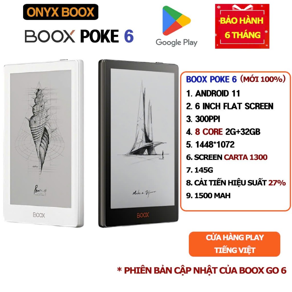 Máy đọc sách Boox Poke 6/ 6S/ 5/ 5S PHIÊN BẢN 2024 Có cài đặt cửa hàng ...