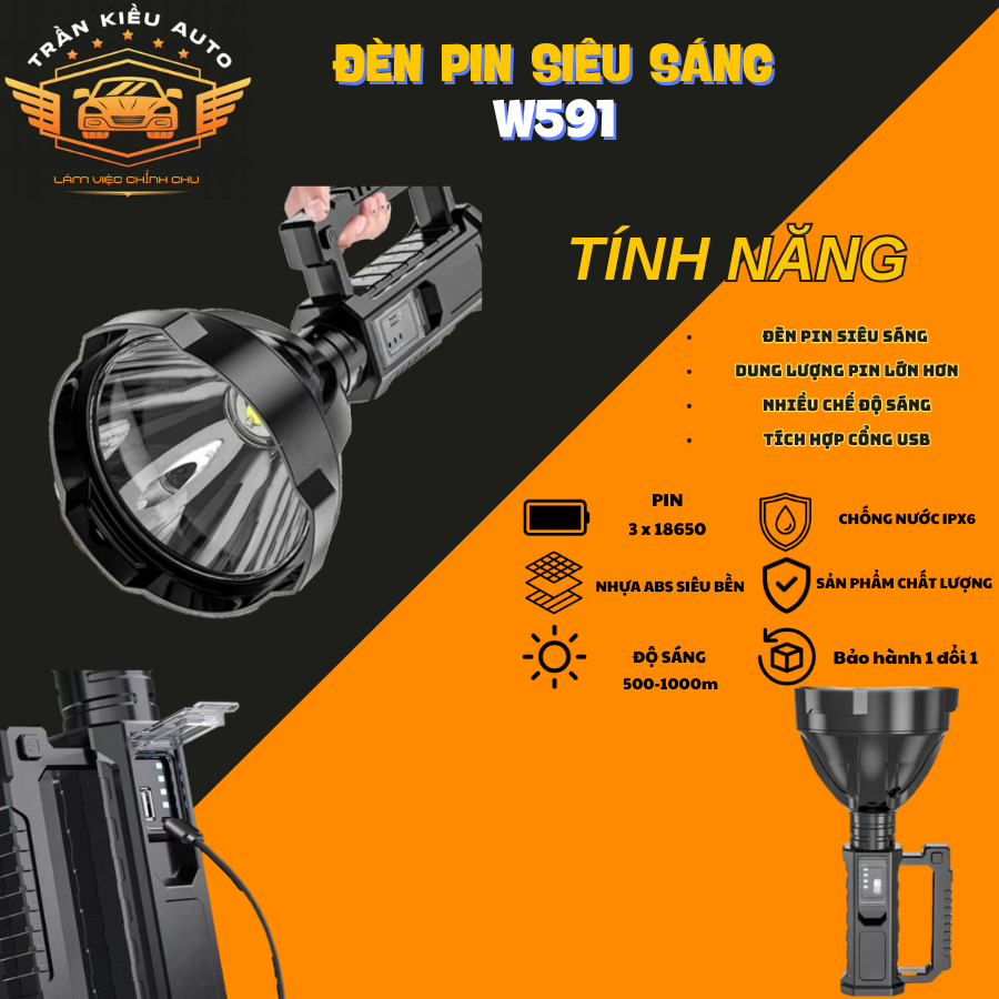 Đèn Pin Chiếu Xa 1000M Siêu Sáng W591 - Có Đế Chân Tiện Lợi, Pin Trâu, Sáng Mạnh | Shopee Việt Nam
