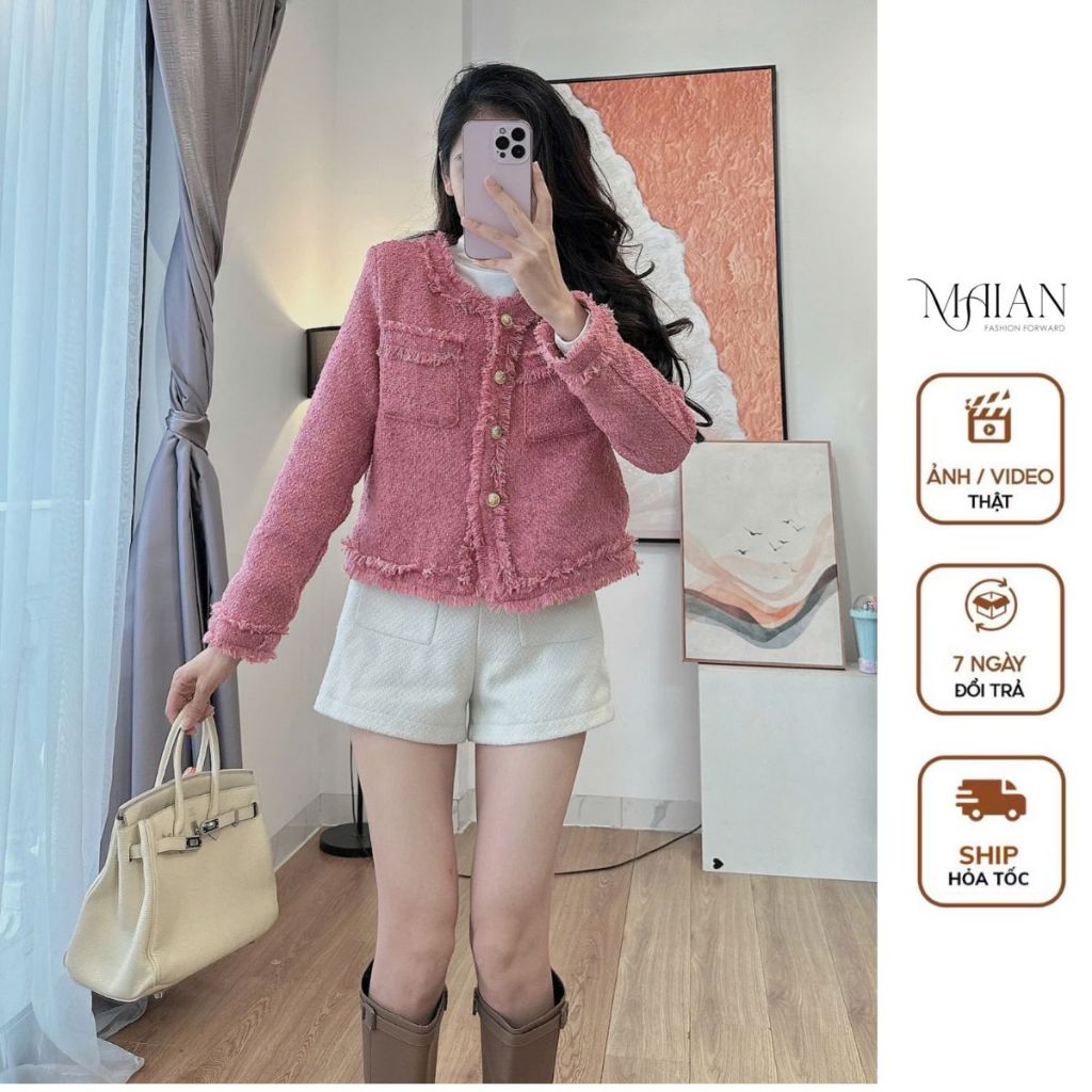 Áo khoác dạ Tweed dáng lửng có đêm vai siêu hot Maian áo 2 lớp lót lụa ...