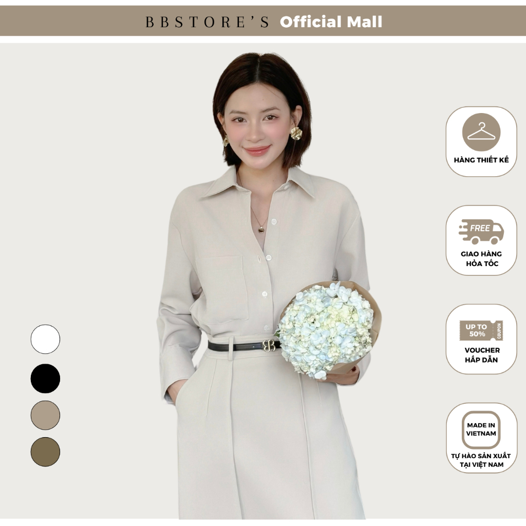 BBSTORE’S Áo Sơ Mi Công Sở Form Rộng Basic Hiện Đại Và Thanh Lịch - A4129H | Shopee Việt Nam