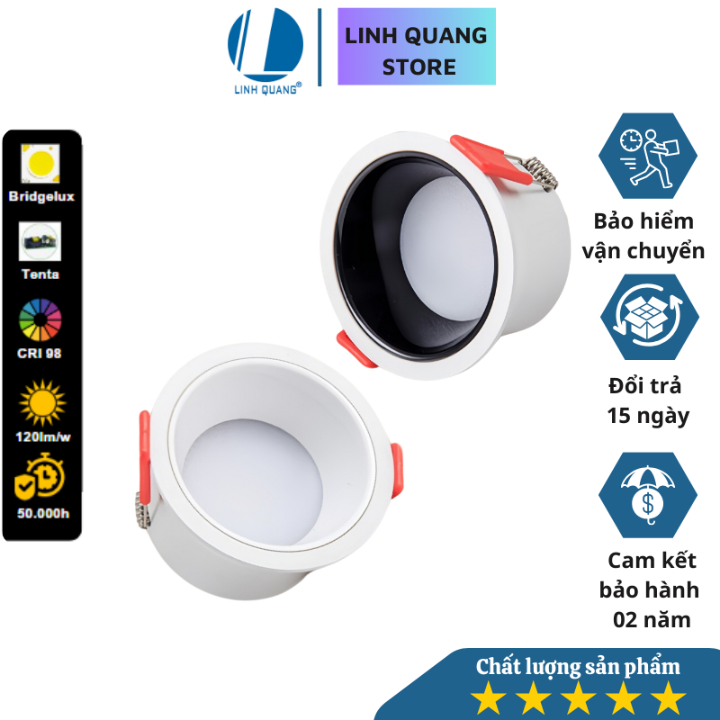 Đèn LED âm trần downlight SM8 Linh Quang, khoét lỗ 75mm chống chói góc ...