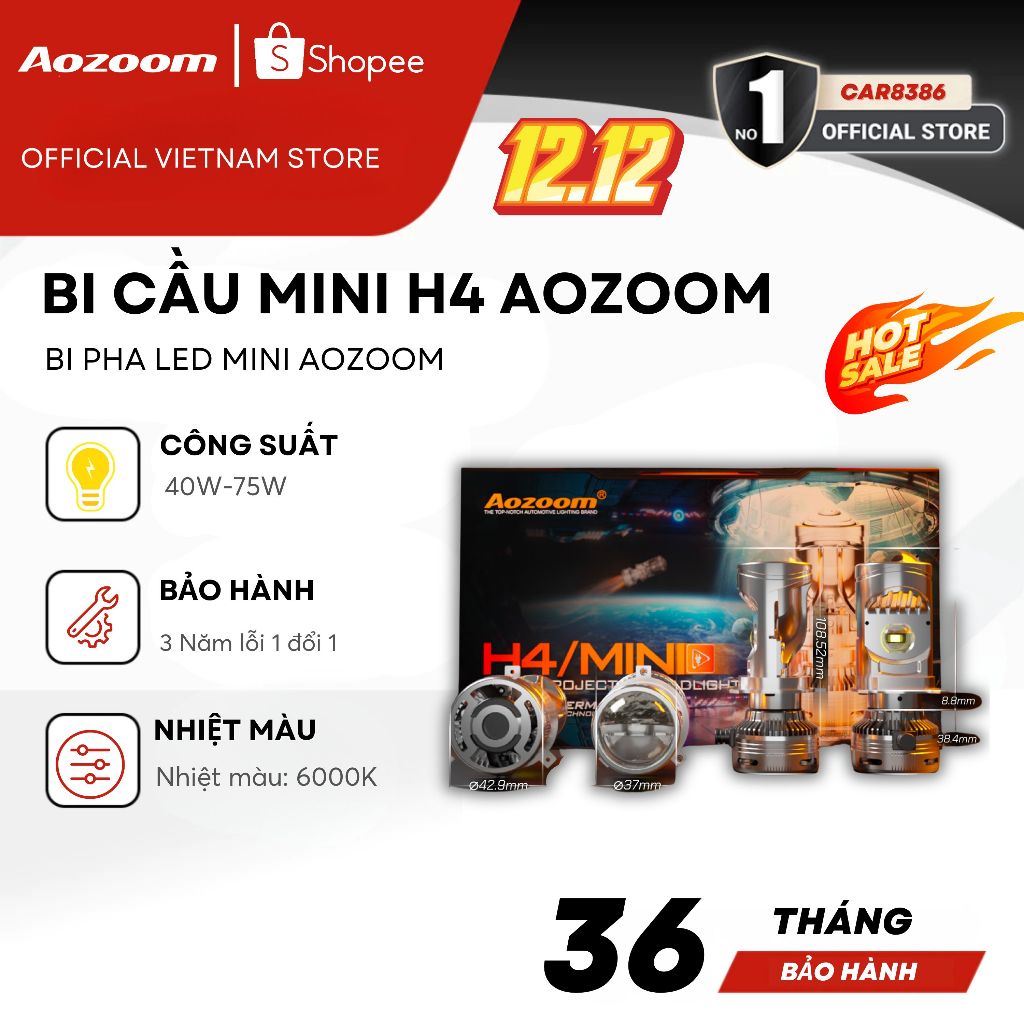 Bi Cầu Mini H4 Aozoom Bi Led Mini Tăng Sáng Cho Xe Ô tô, Xe Tải, Xe Máy ...