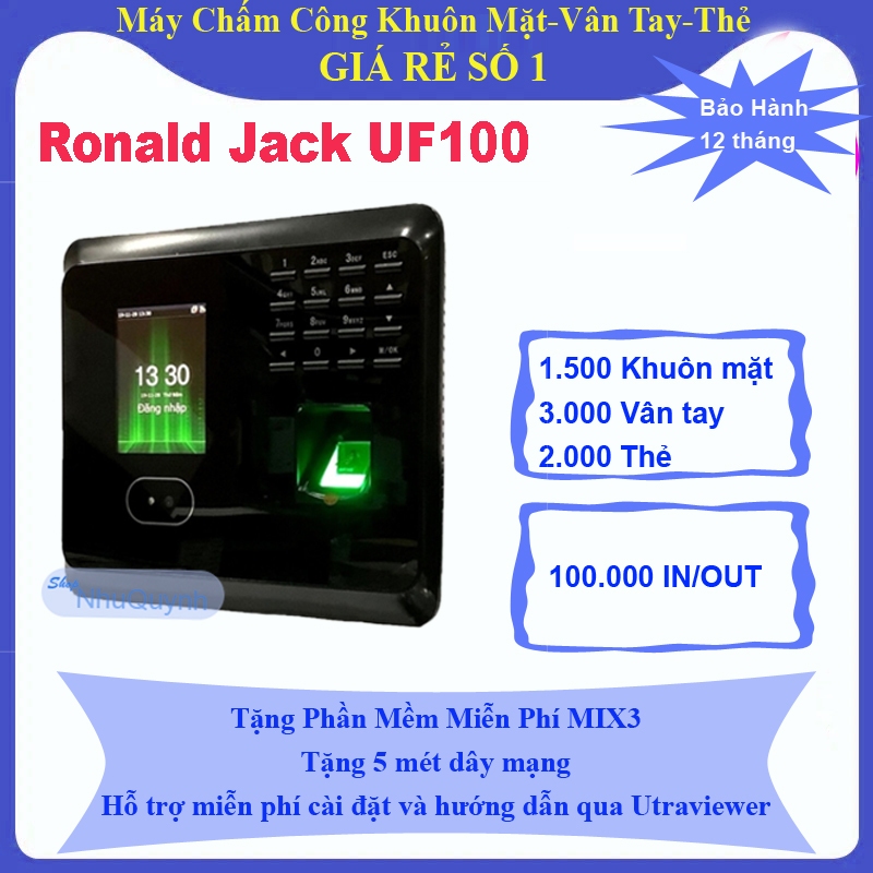 Máy chấm công khuôn mặt, vân tay Ronald Jack UF100 sử dụng trên 300 nhân viên | Shopee Việt Nam
