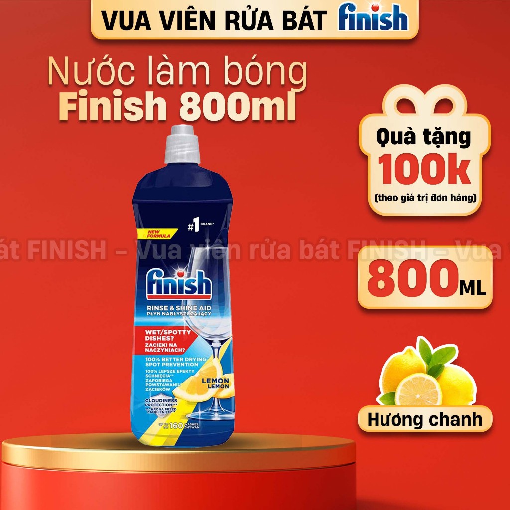 FINISH chai 800ml hương chanh - Nước làm bóng dùng cho máy rửa bát nhập ...
