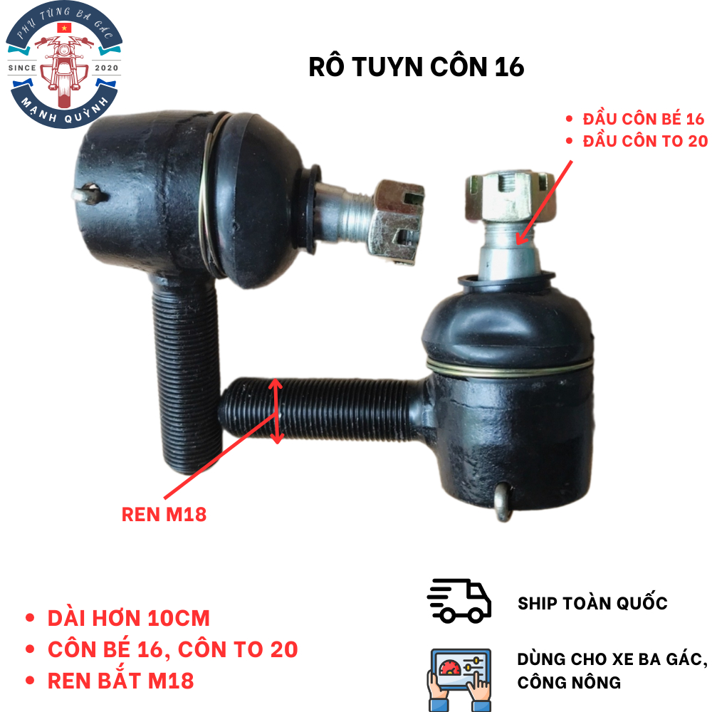 Rô tuyn đầu côn nhỏ 16, rô tuyn ô tô lái, rô tuyn có tăng chỉnh (1 bộ 2 ...