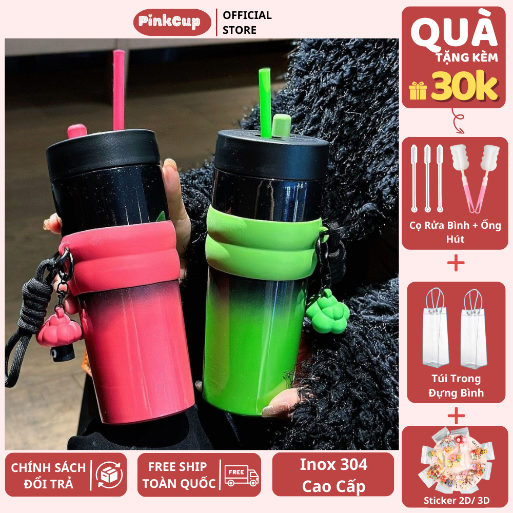 Cốc giữ nhiệt inox dung tích lớn, bình nước giữ nhiệt inox 316 có ống ...