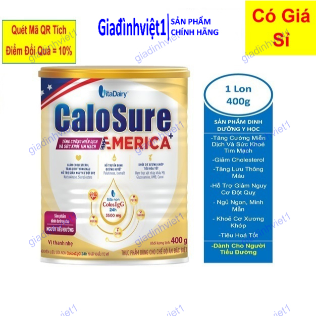 Sữa Calosure America+ 400g (Tiểu đường) bảo vệ cơ xương khớp, tim mạch ...