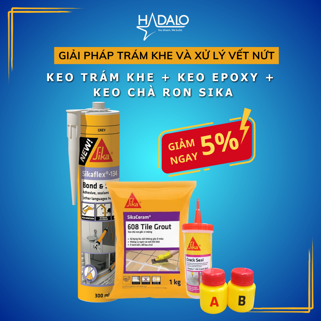 Combo Sika chống thấm sàn Sikaflex 134 Bond & Seal, Sikadur 20 Crackseal, Sikaceram 608 Tile ...