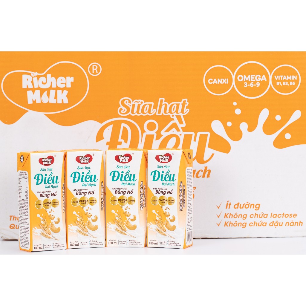 Lốc Sữa Hạt Điều Đại Mạch Richer Milk 180ml (180ml x 4 hộp) | Shopee ...