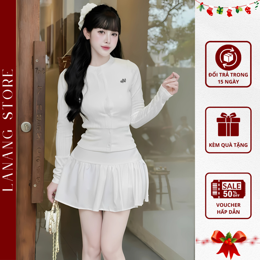 Váy tay dài dáng ngắn LaNang set áo body chân váy ngắn tiểu thư phong ...