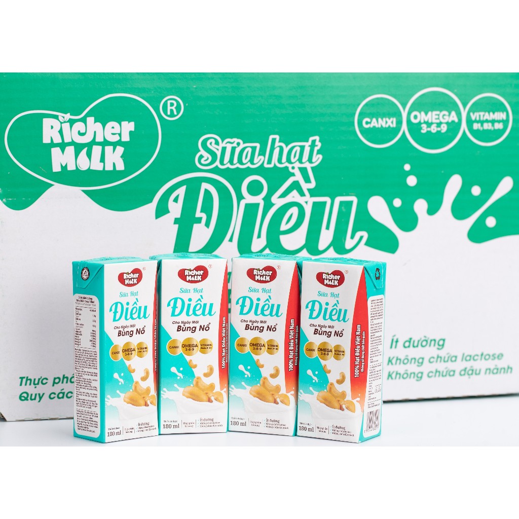 Lốc Sữa Hạt Điều Nguyên Bản Richer Milk 180ml (180ml x 4 hộp) | Shopee ...