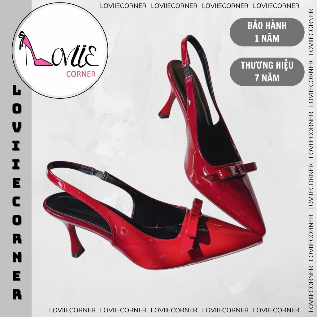 LOVIIECORNER - GIÀY CAO GÓT SLINGBACK MŨI NHỌN ĐÍNH NƠ - GIÀY CAO GÓT ...