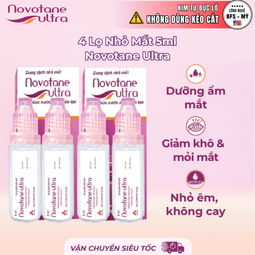 Combo Nước mắt nhân tạo dưỡng ẩm mắt hằng ngày Novotane Ultra 5ml giúp ...