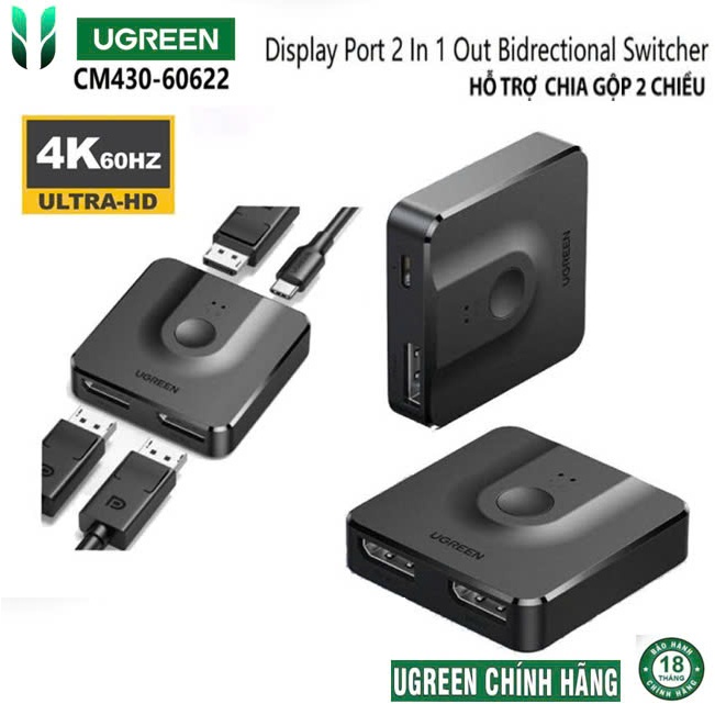 Bộ chia Displayport 2.1 Ugreen 60622 CM430 ( hỗ trợ 3D 4K@60Hz,dùng ...