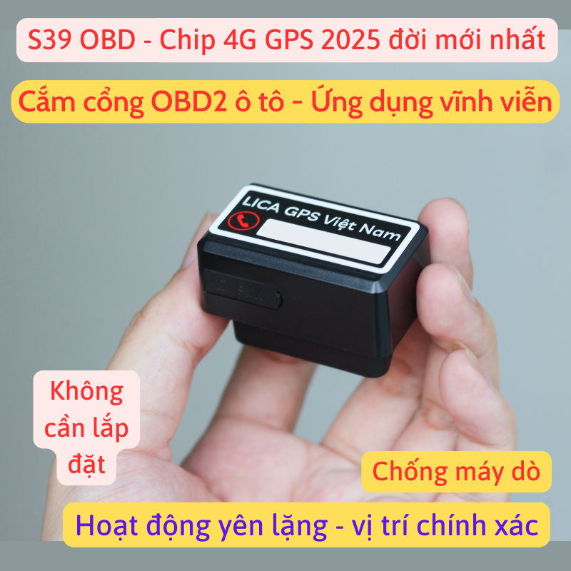 Định vị ô tô cắm cổng OBD2 ô tô S09A (LICA S39 4G) bản 4G 2025, ứng dụng vĩnh viễn, chính xác ...