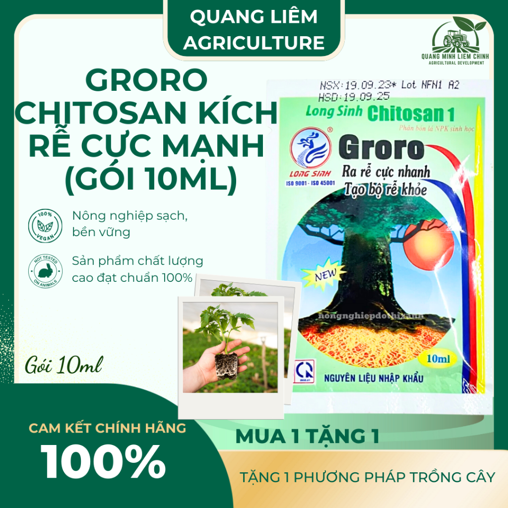 Phân bón lá Groro Chitosan 1 kích rễ cực mạnh - Gói 10ml Long Sinh, tạo ...