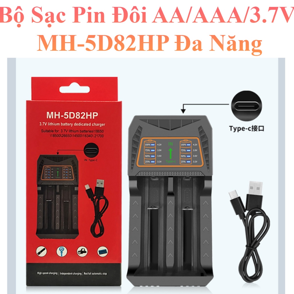 Bộ Sạc Pin Đôi Đa Năng Dùng Cho Các Loại Pin Lithium 3.7V Aa/aaa/18650 ...