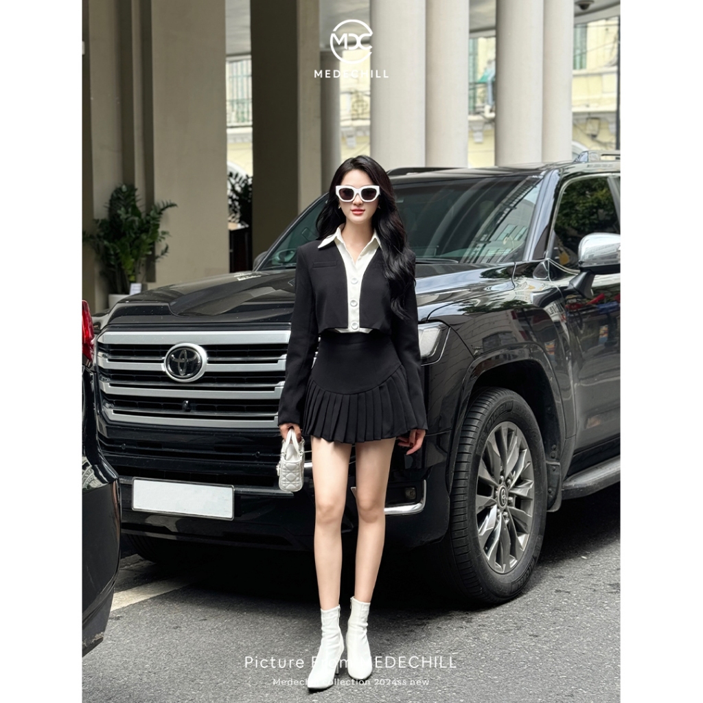 Set Đồ Nữ Thanh Lịch MEDECHILL Áo Sơ Mi Dáng Croptop Dài Tay Mix Chân ...