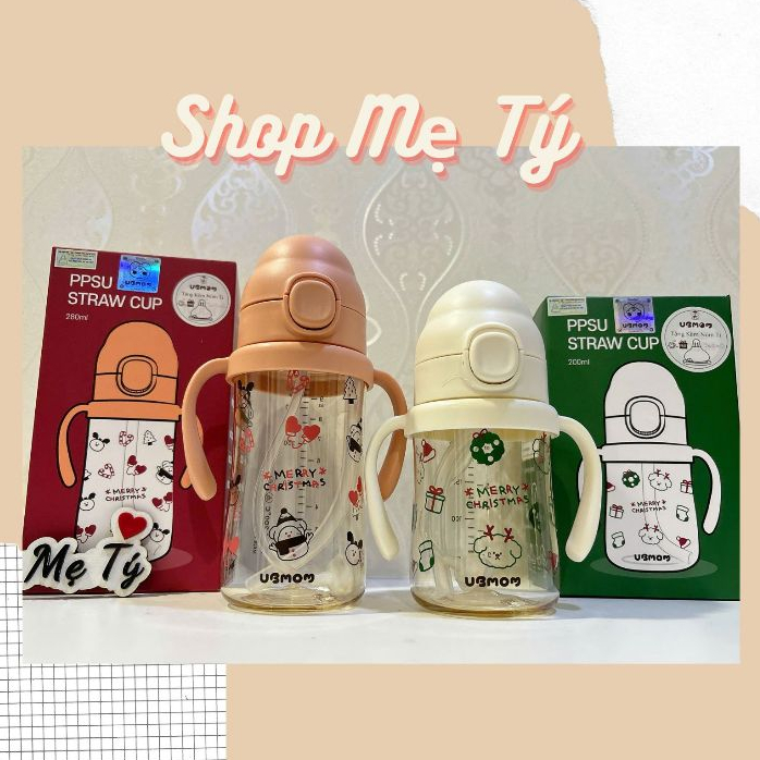 (xả kho) Bình hút Nắp bật PPSU UBmom phiên bản Mùa đông Winter Noel Giáng sinh Hàn Quốc 200ml ...