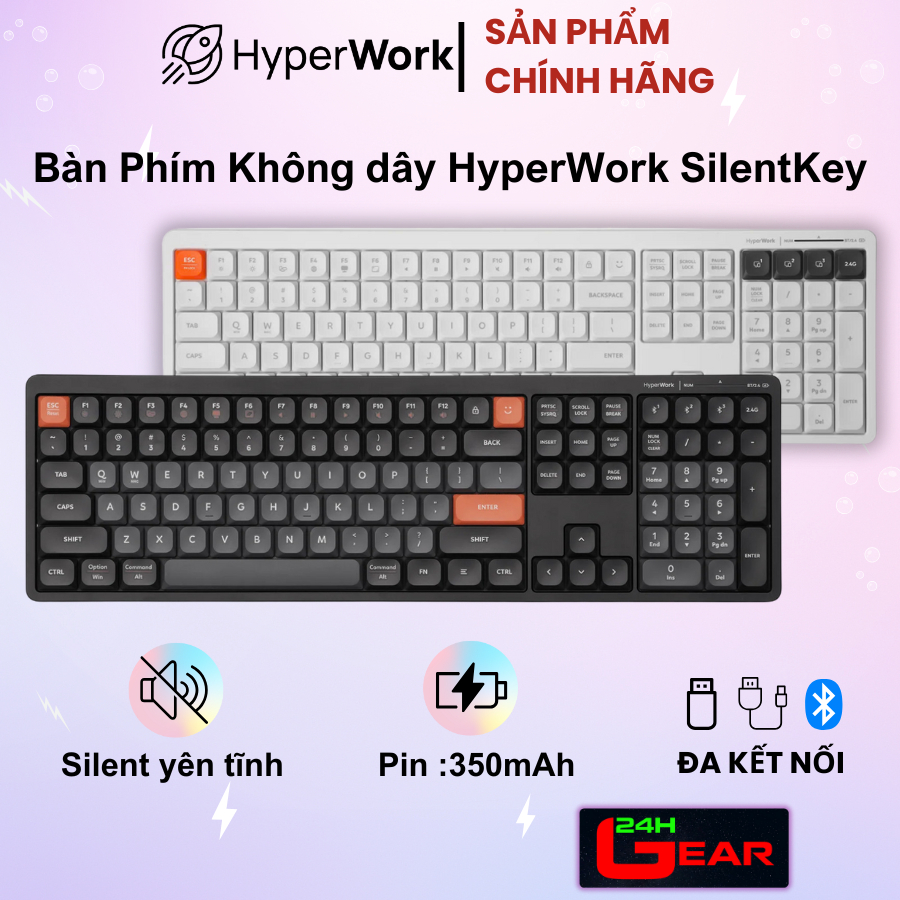 Bàn phím không dây HyperWork SilentKey TS01 (Đa kết nối Bluetooth 5.1 ...