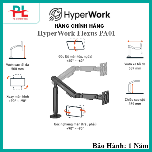 Giá đỡ Arm màn hình HyperWork Flexus PA01 - Hàng Chính Hãng - Bảo Hành ...