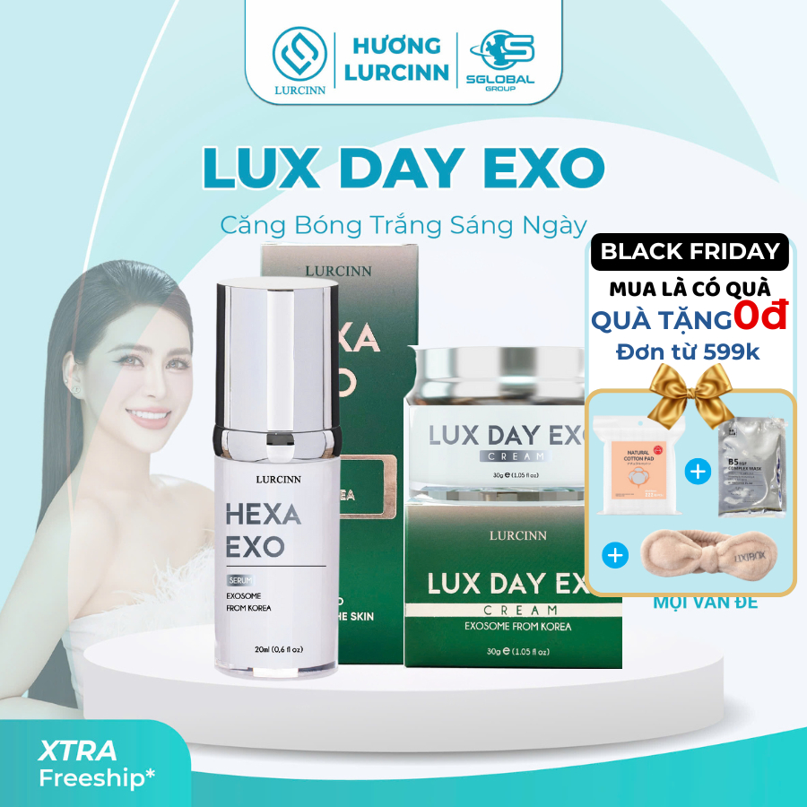 Bộ Đôi Căng Bóng Lux Day Exo Cream Lurcinn và Hexa Exo Serum Lurcinn Săn Chắc Căng Bóng Trắng ...