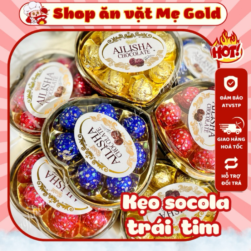 Kẹo socola trái tim decor giỏ quà Tết, socola nhân sữa hạnh nhân (hộp ...