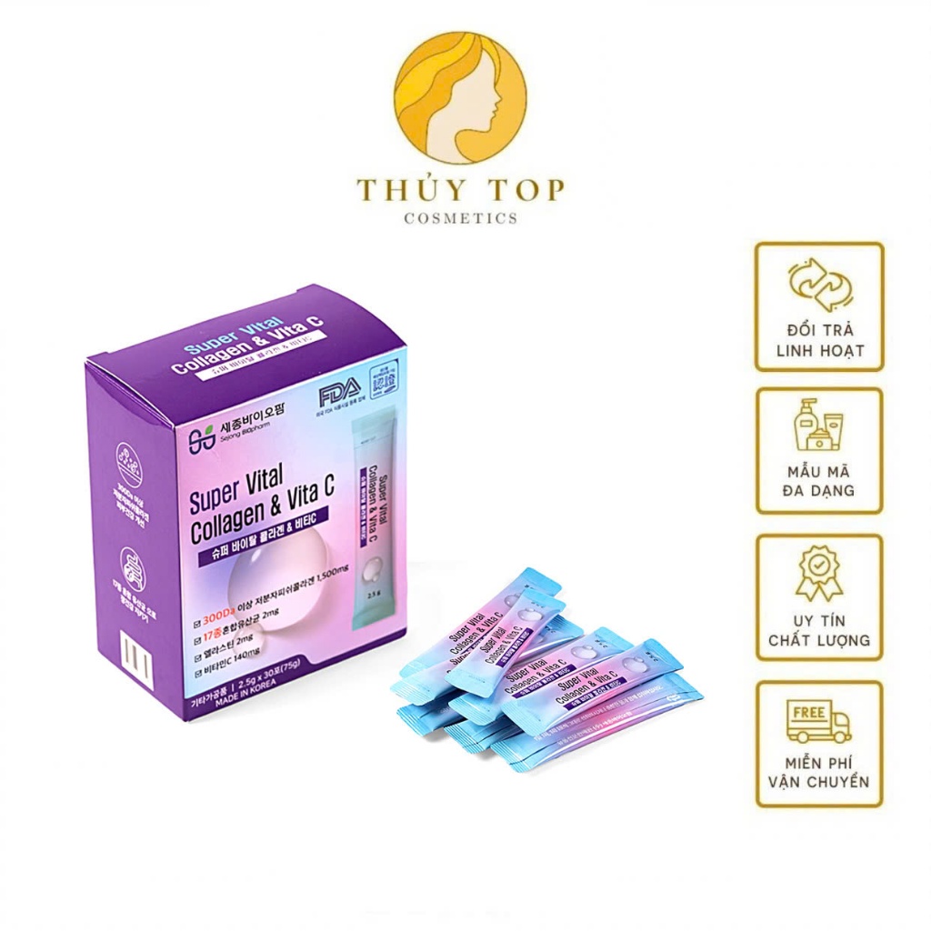 (Q448) Super Vital Collagen&Vita C Hộp 30Gói- Tăng Cường Nội Tiết Tố-Bổ Sung Collagen,Elastin ...
