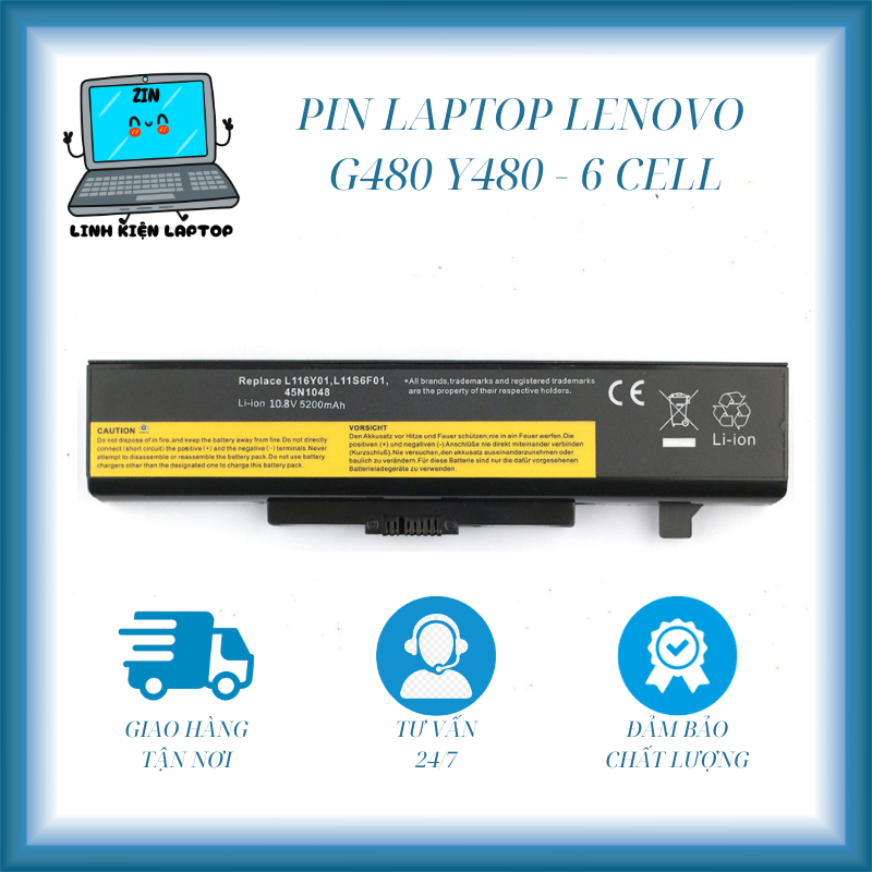 PIN LENOVO G480 Y480 - 6 CELL TƯƠNG THÍCH:IdeaPad G400 G410 G480 G485 G500 G505 G510 G580 NEW ...