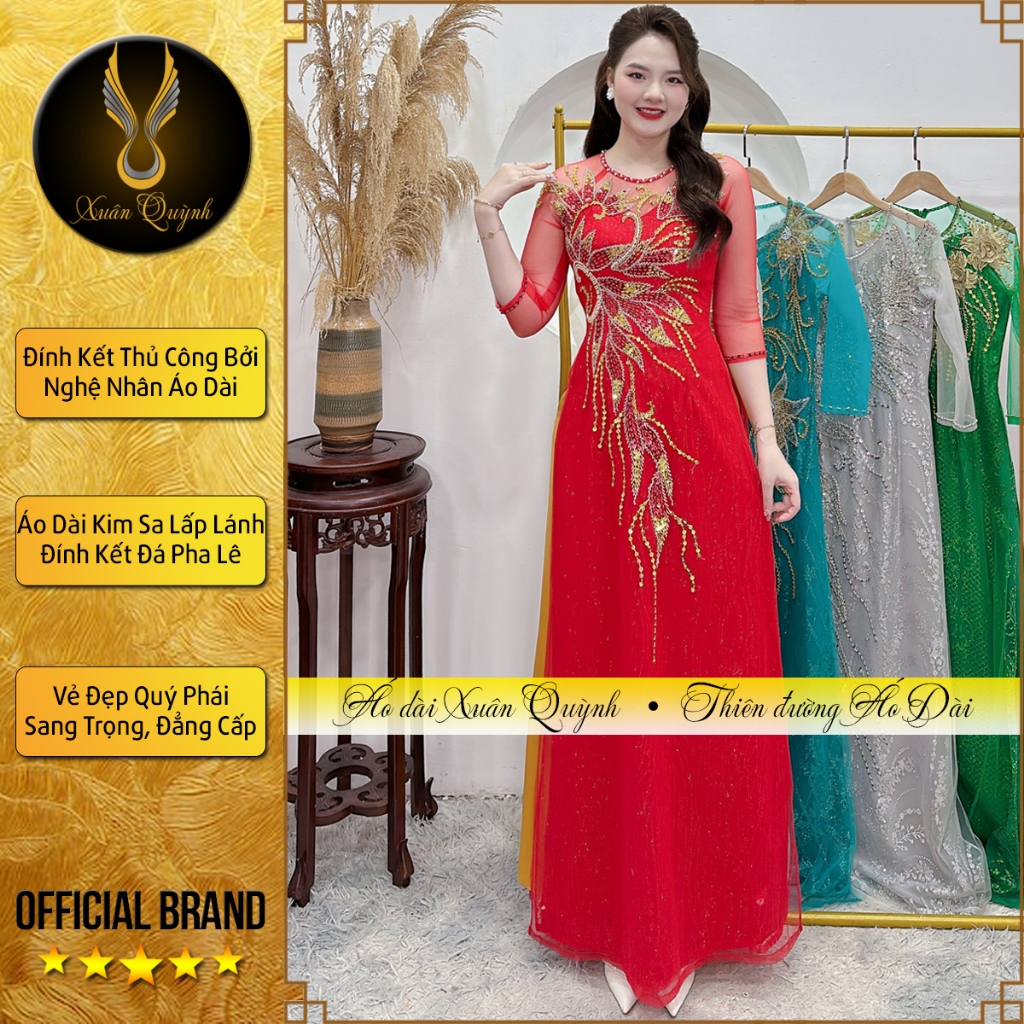 Áo Dài Kim Sa Sang Trọng Quý Phái, Đính Kết Thủ Công VIP05 Đỏ Tươi - Áo ...