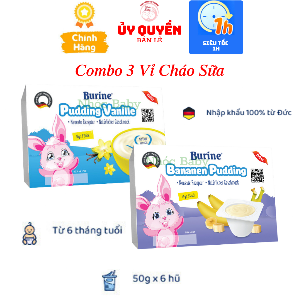 [Mua 2 tặng 1] Cháo sữa Burine HiPP ăn dặm Pudding Vani, Pudding Chuối ...
