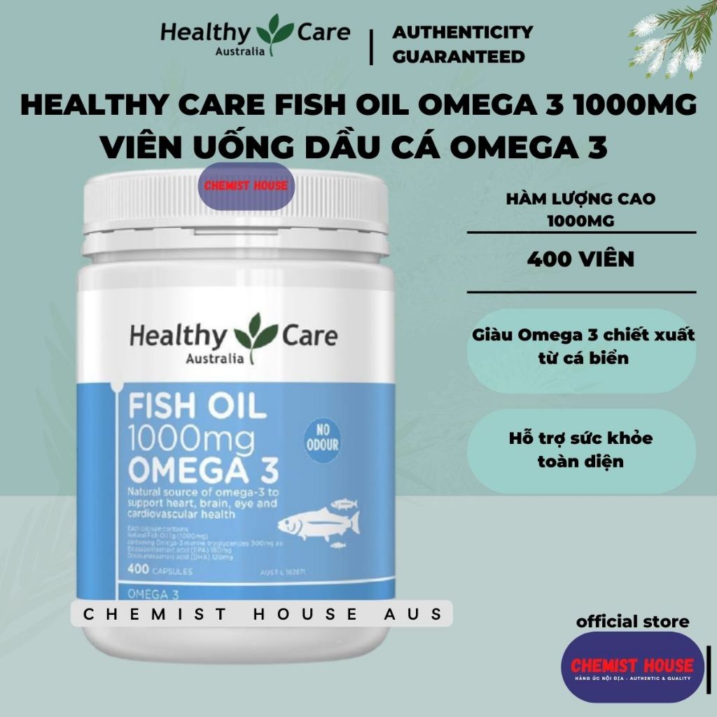 [Tem Nhập +Mã QR] Dầu cá Omega Úc Healthy Care Fish Oil 1000mg Omega 3 ...