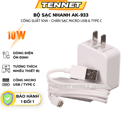 Bộ Sạc Nhanh Oppo AK-933 Micro Usb/Type C, Dây Cáp Sạc 1 Mét Và Cục Sạc ...