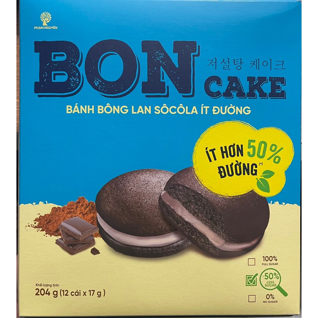 Hộp Bánh Bông Lan Sôcôla Ít Đường Bon Cake 204g | Shopee Việt Nam