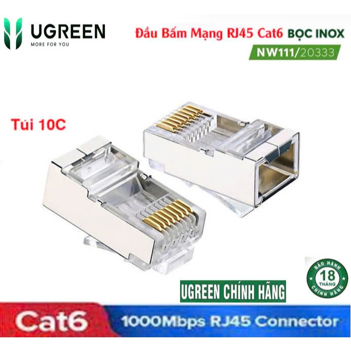 Hạt mạng RJ45 Cat6 Ugreen 20333 NW111 Loại Cao Cấp (Túi/10 cái,bọc INOX) | Shopee Việt Nam